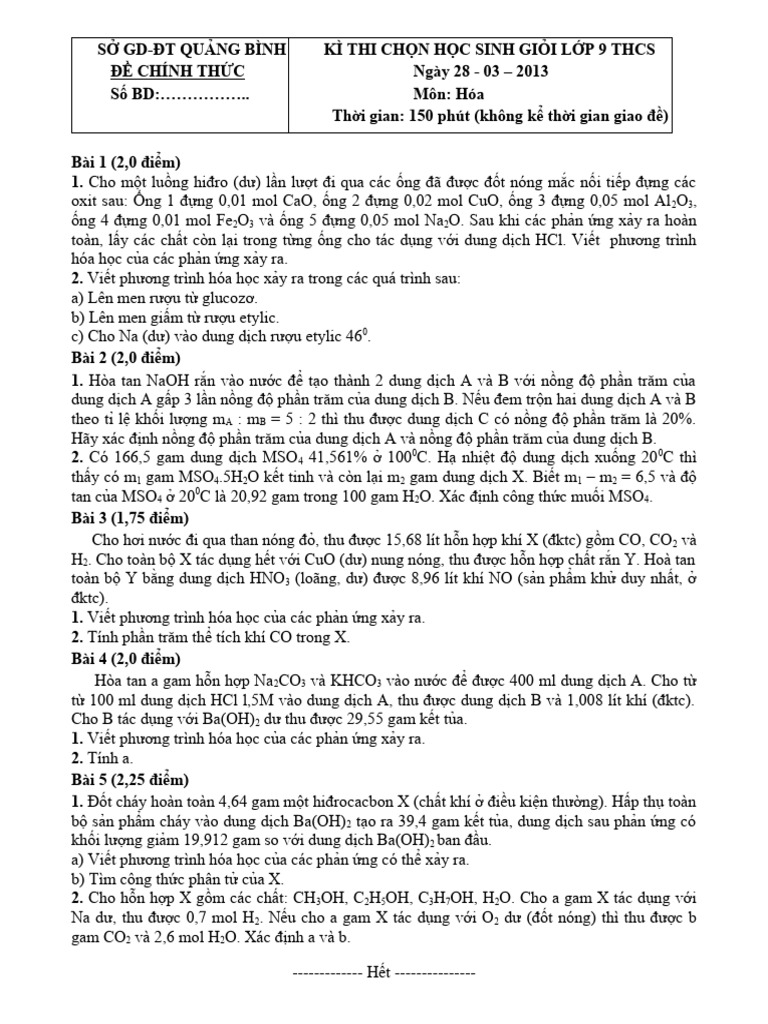 (123doc) - De-Thi-Hoc-Sinh-Gioi-Mon-Hoa-9-Tinh-Quang-Binh-Nam-Hoc-2012-2013-Co-Dap-An | PDF