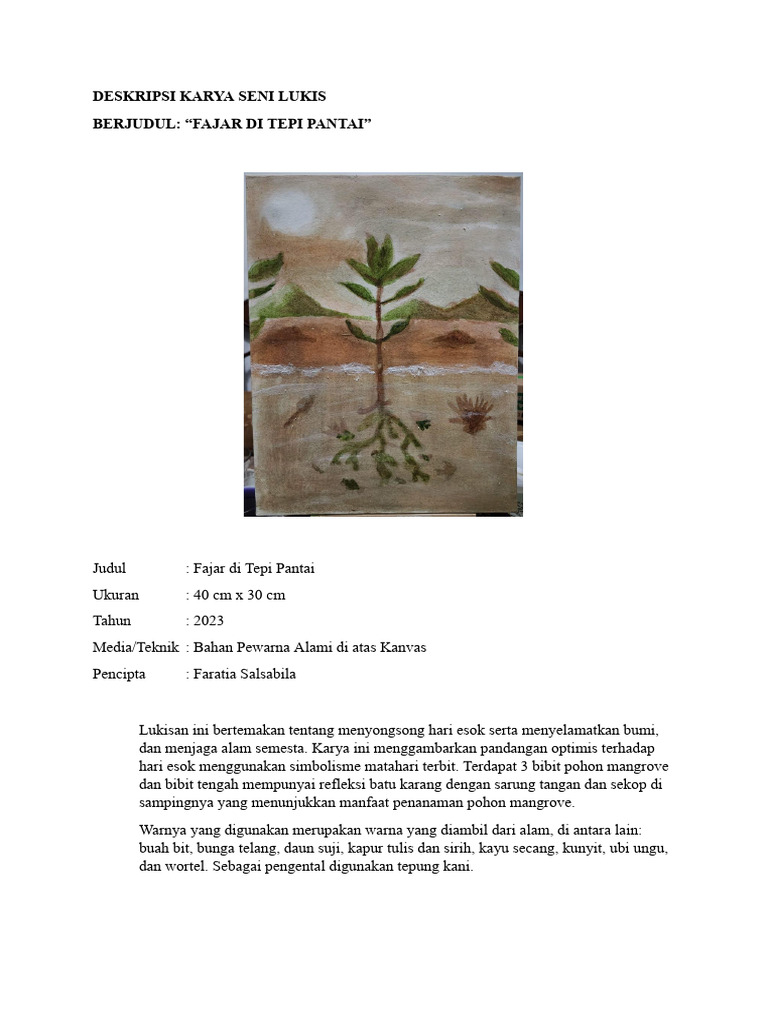 DESKRIPSI KARYA SENI LUKIS BERJUDUL “FAJAR DI TEPI PANTAI”.docx-1 | PDF