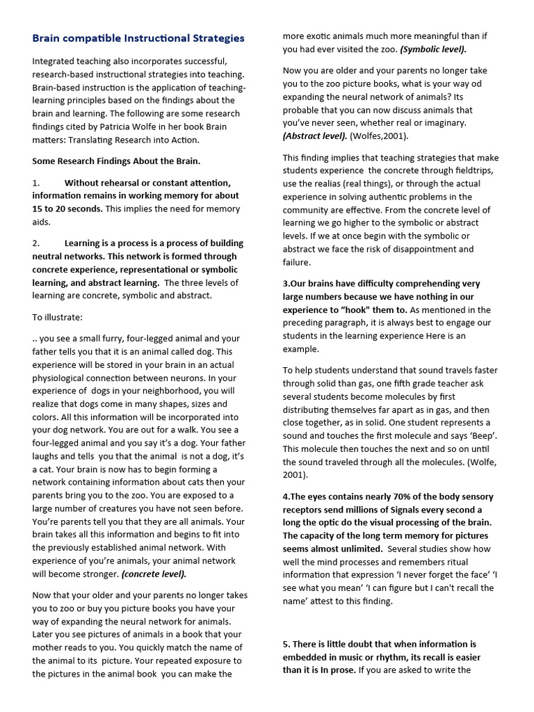 Brain Compatible Instructional Strategies | PDF | Brain | Learning