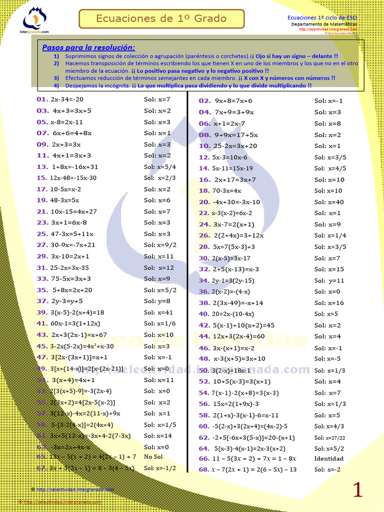 Ecuaciones 1grado2 | PDF | Matemáticas | Ajedrez