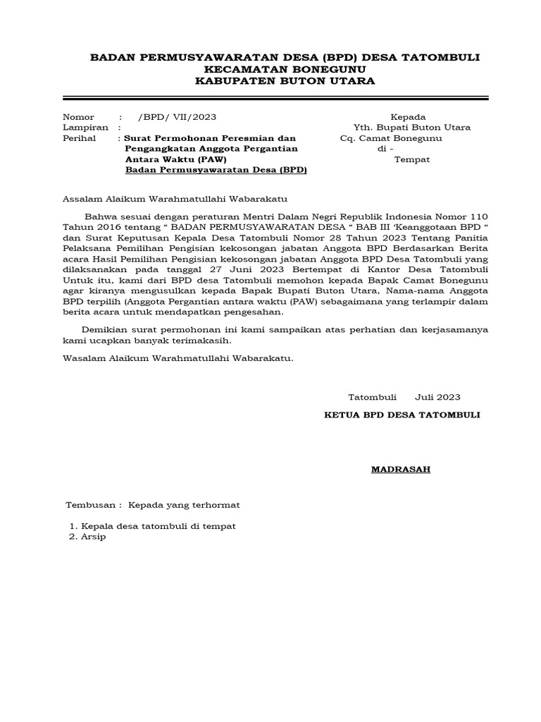 Surat Permohonan BPD | PDF