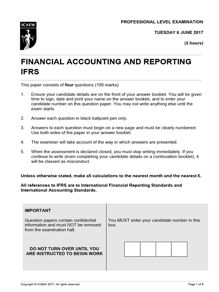 Financial Accounting and Reporting: IFRS - 2017 June QP | PDF | Fair ...