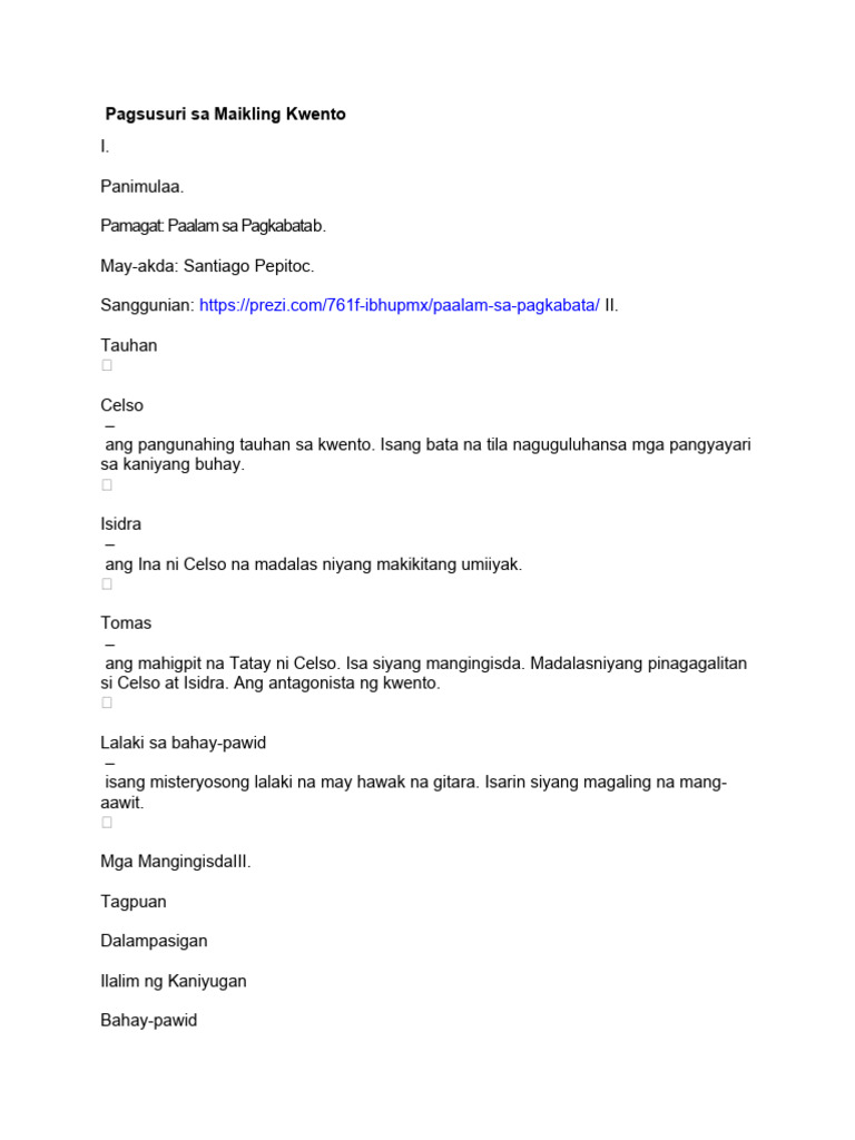 Pagsusuri Sa Maikling Kwento | PDF