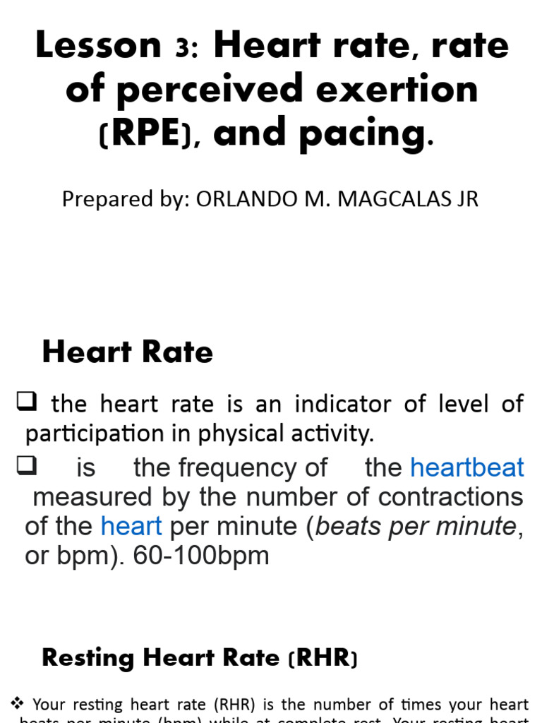Lesson 3 Heart Rate Rate of Perceived Exertion RPE and Pacing | PDF ...