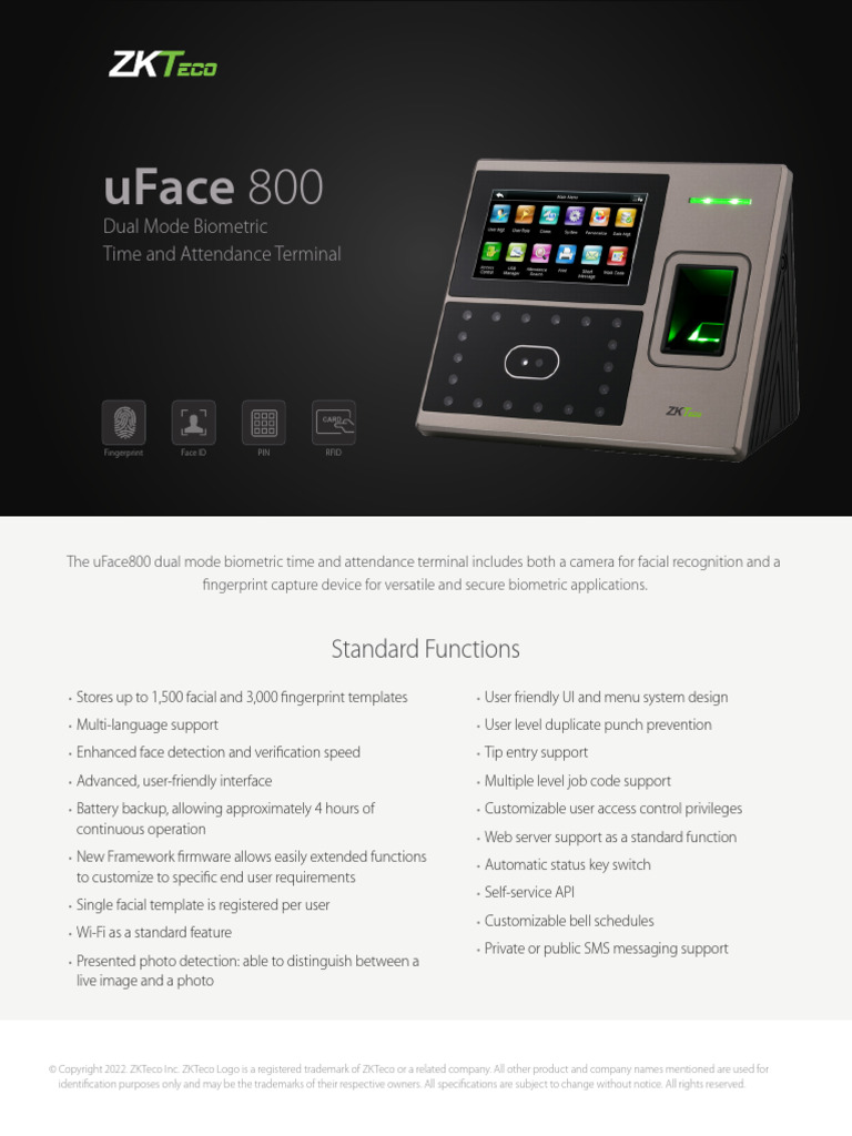 U Face 800 | PDF | Biometrics | Usb