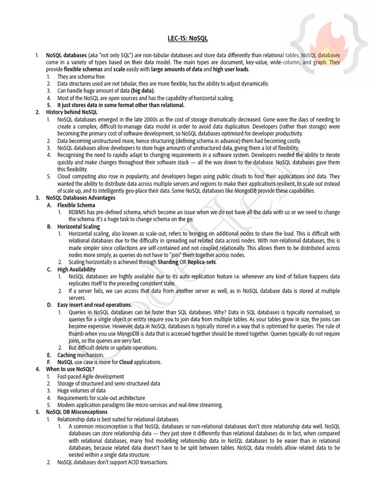 Lec 15 Notes | PDF | No Sql | Databases Lec 15 Notes | PDF | No Sql | Databases