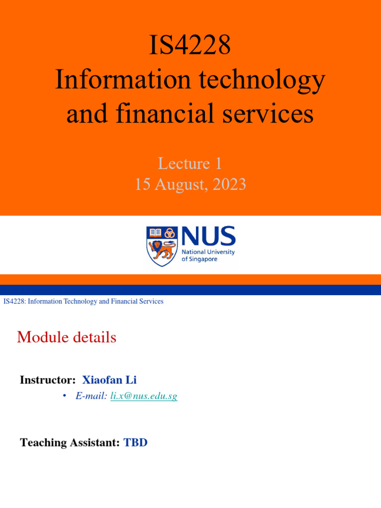 IS4228_lecture 1_Fall 2023 | PDF | Present Value | Interest