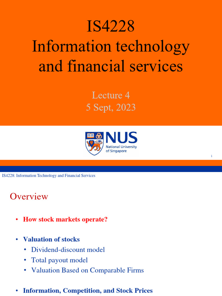 IS4228 - Lecture 4 - Fall 2023 | PDF | Stocks | Dividend