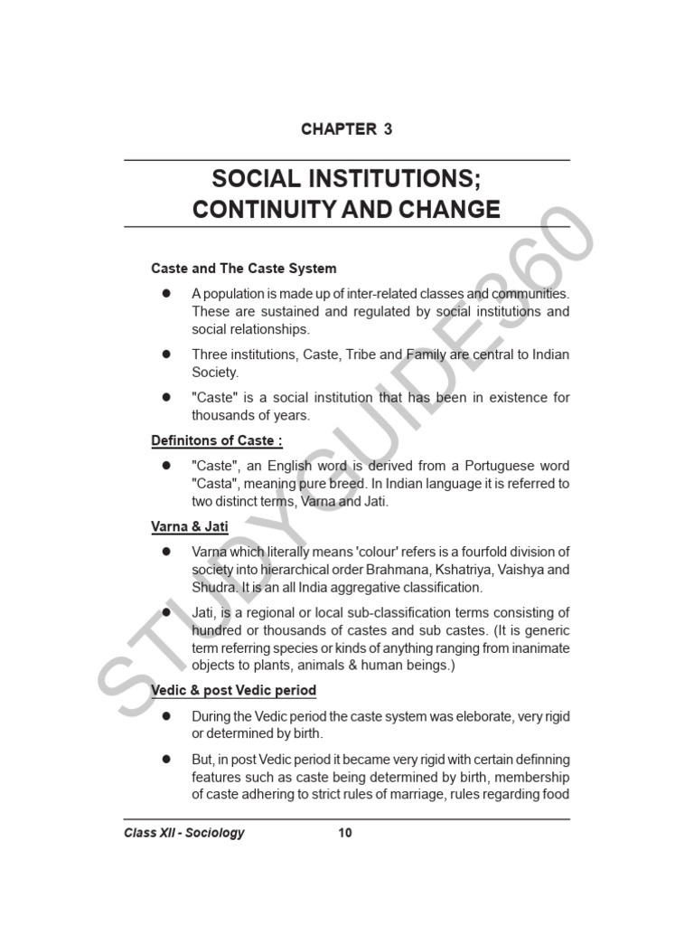 class 12 sociology notes chapter 3 studyguide360 | PDF | Caste