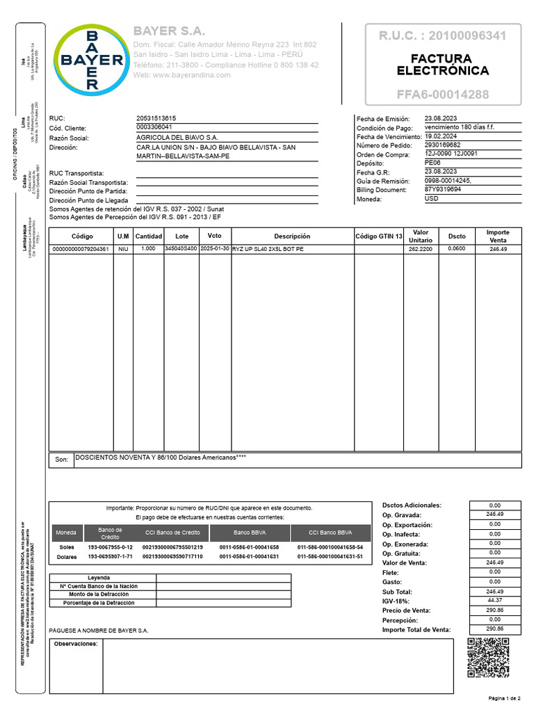 Ryzup Ab - Fa-Ffa6-00014288 | PDF | Precios | Daños y perjuicios