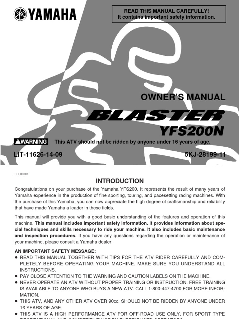 Manual Yamaha BLASTER YFS200N | PDF | Brake | Manual Transmission