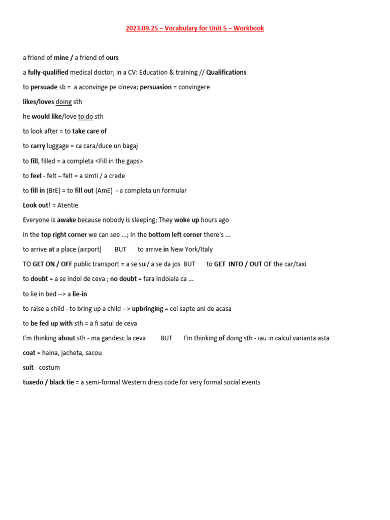 Unit 5 Vocabulary Workbook | PDF