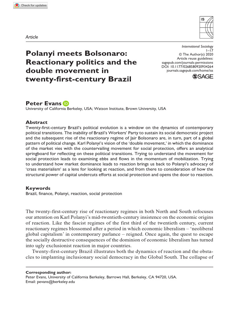 Polanyi Meets Bolsonaro: Reactionary Politics and The Double Movement ...
