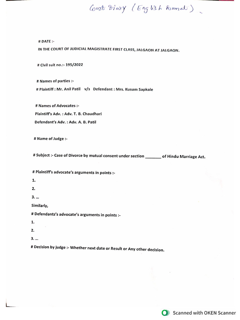 Court Diary Maintain Format (English) | PDF