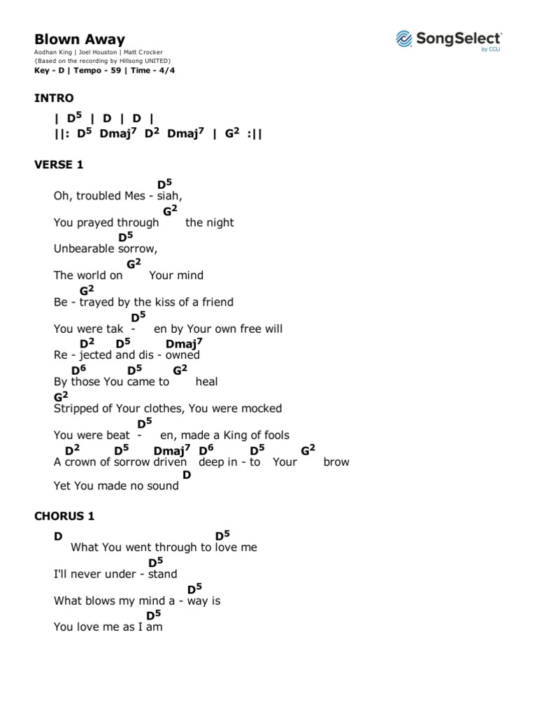 Blown Away - SongSelect Chart in D-1 | PDF