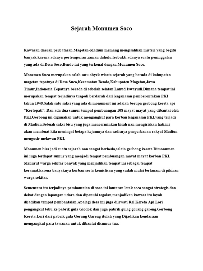 Sejarah Monumen Soco | PDF