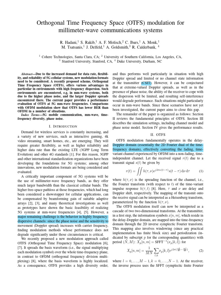 OTFS White Paper | PDF | Modulation | Orthogonal Frequency Division Multiplexing