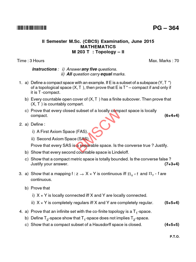 Topology 2nd Sem QP | Download Free PDF | Compact Space | Spacetime
