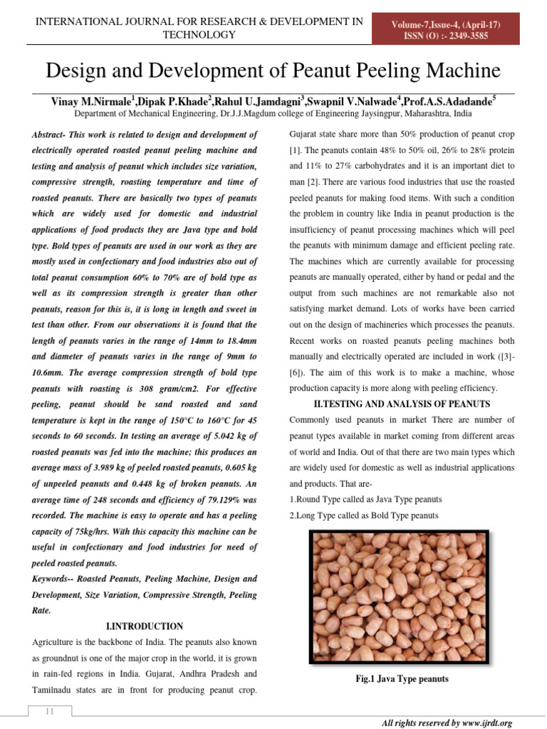 841543-Design and Development of Peanut Peeling Machine | PDF | Peanuts | Physical Sciences