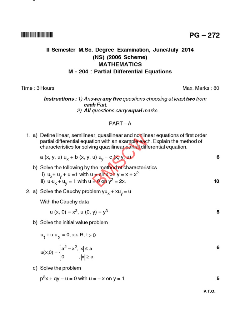 PDE 2nd Sem QP | PDF | Partial Differential Equation | Differential Equations