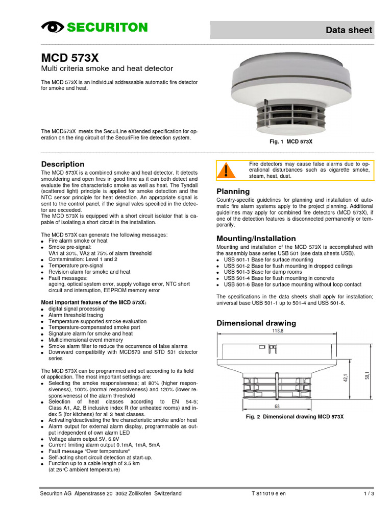 MCD573X DS T811019 en e | PDF | Sensor | Smoke