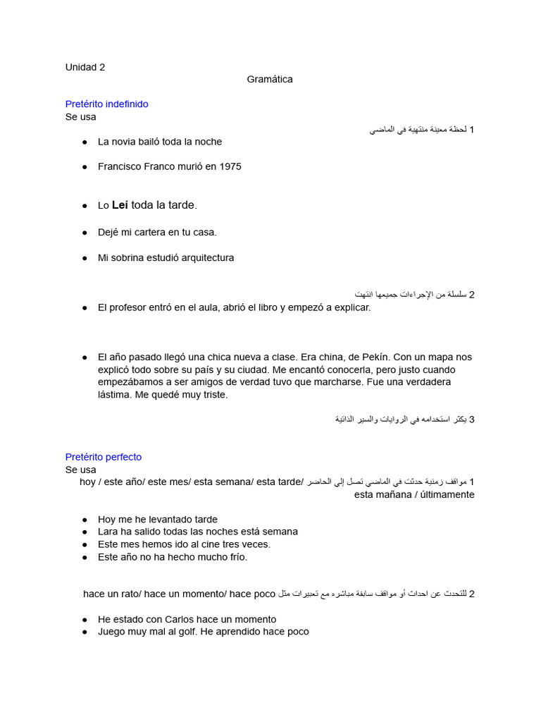 Pasados De Indicativo Pdf