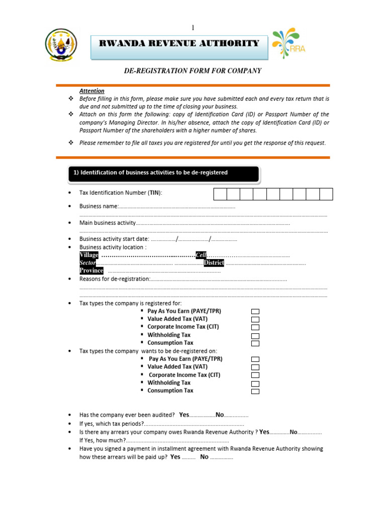 De-Registration Form For Companies-English 1 | PDF | Identity Document ...