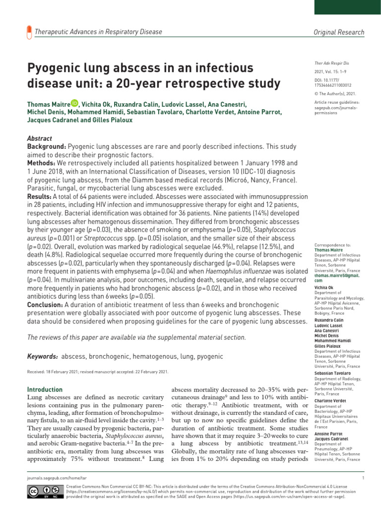 Prognostic Factors in Pyogenic Lung Abscesses | PDF | Infection | Bacteria