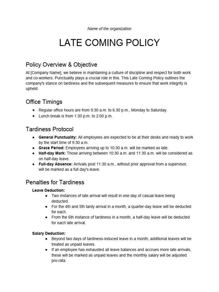 Late Coming Policy Sample Template - Pazcare | PDF | Business | Economies