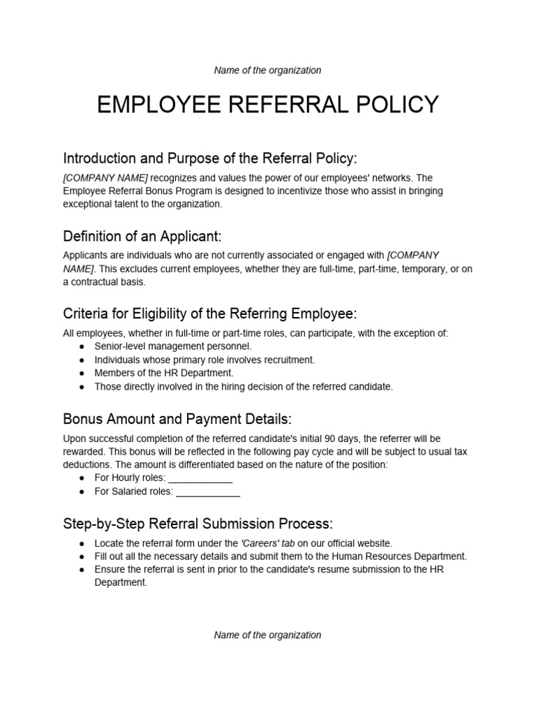 Employee Referral Policy Sample Template - Pazcare | PDF | Recruitment ...