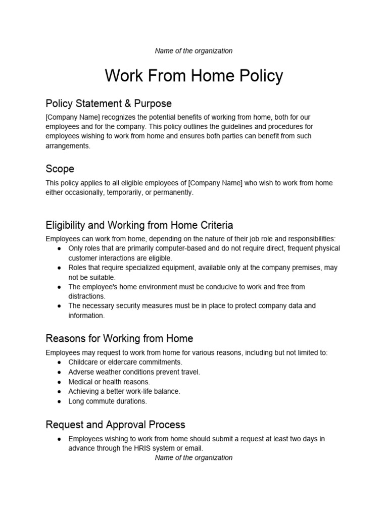 Work From Home Policy Sample Template - Pazcare | PDF | Employment ...
