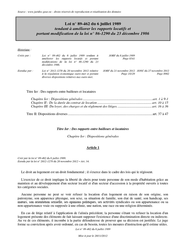 Loi 89-462 Du 06-07-1989 CHG | Download Free PDF | Cautionnement | Location