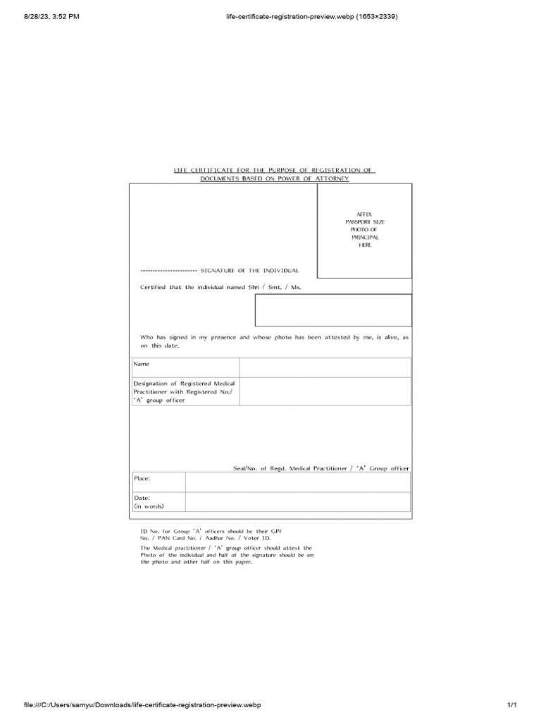Life Certificate Registration Preview | PDF