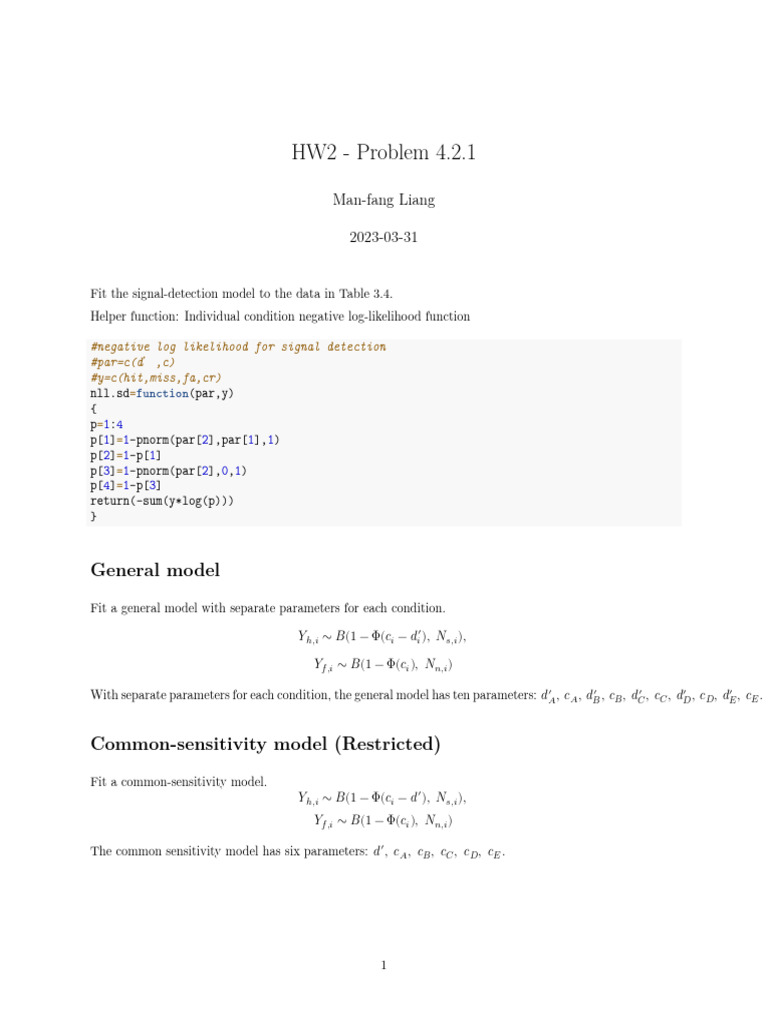 HW2 - Problem 4.2.1: General Model | PDF | Statistical Theory | Statistics