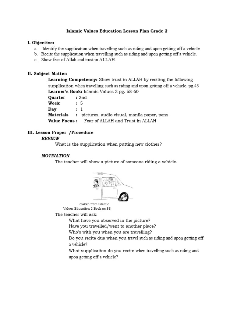 Islamic Values 2 Lesson Plan Q2-W5-Day1 | PDF | Lesson Plan | Teachers