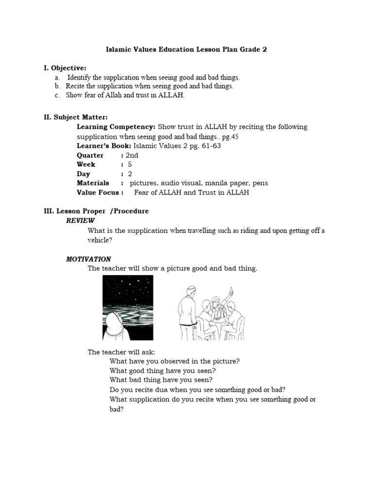 Islamic Values 2 Lesson Plan Q2-W5-Day2 | PDF | Lesson Plan | Learning