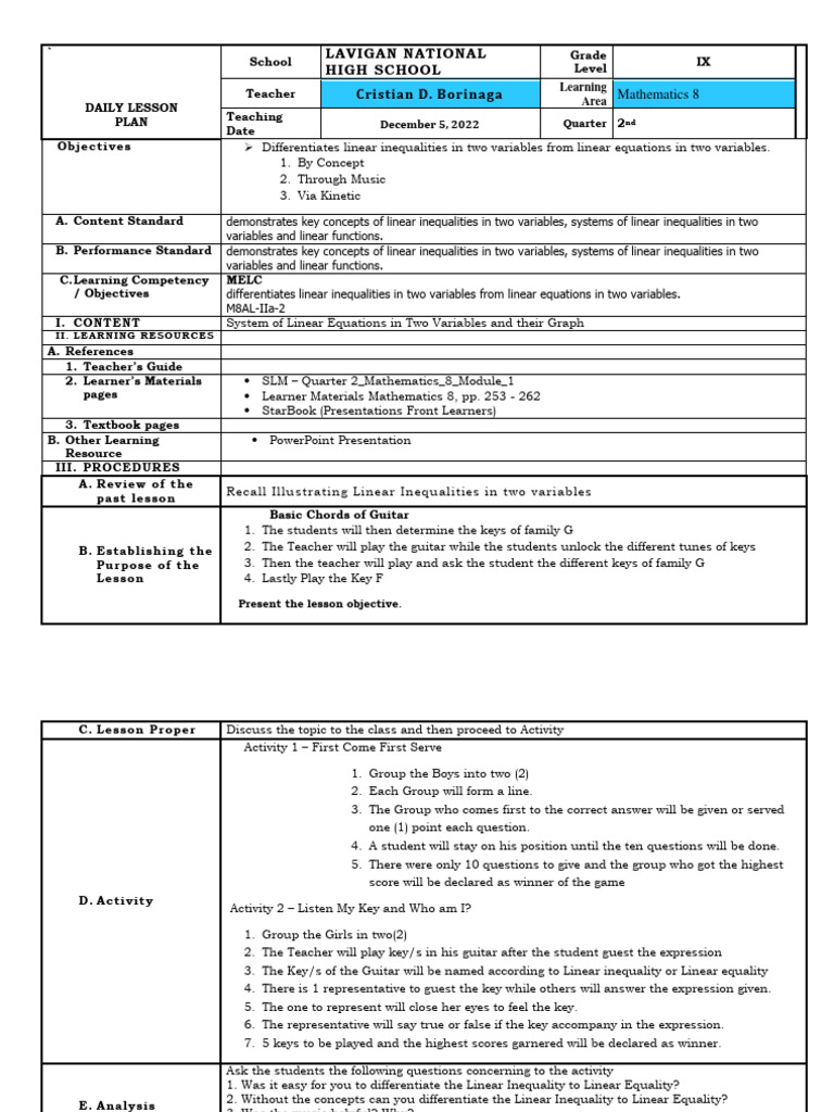 DLL Cot 1 | PDF | Linearity | Variable (Mathematics)