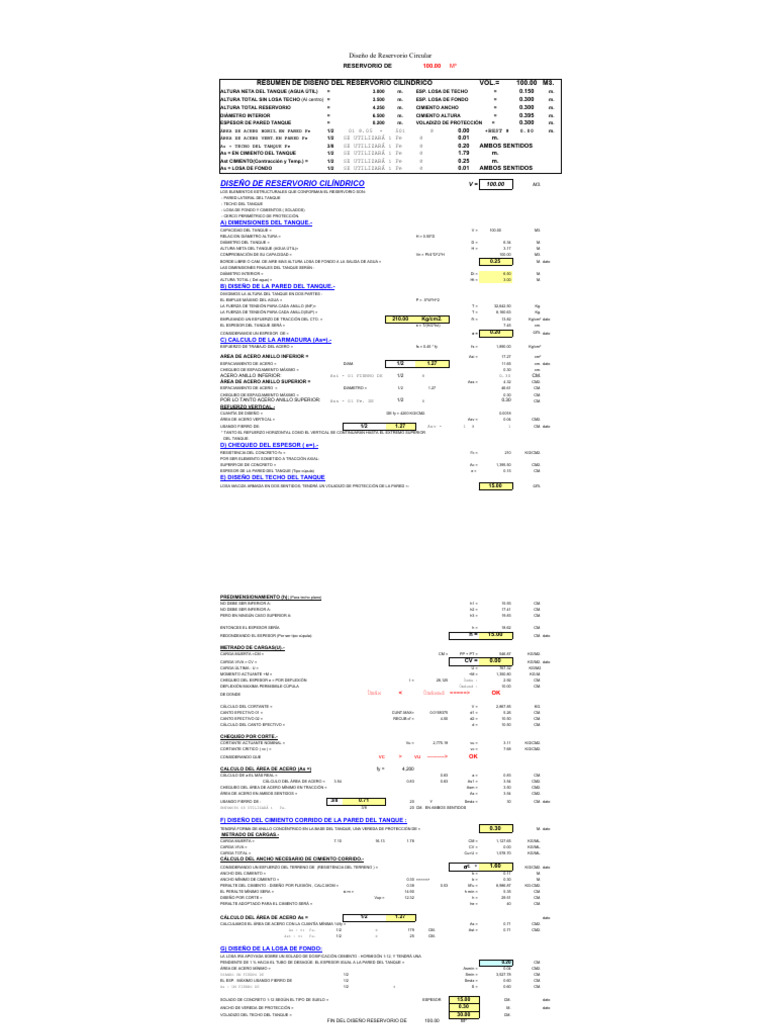 Diseno Reservorio 100 m3 y 75 m3 | PDF | Hormigón | Ingeniería de ...