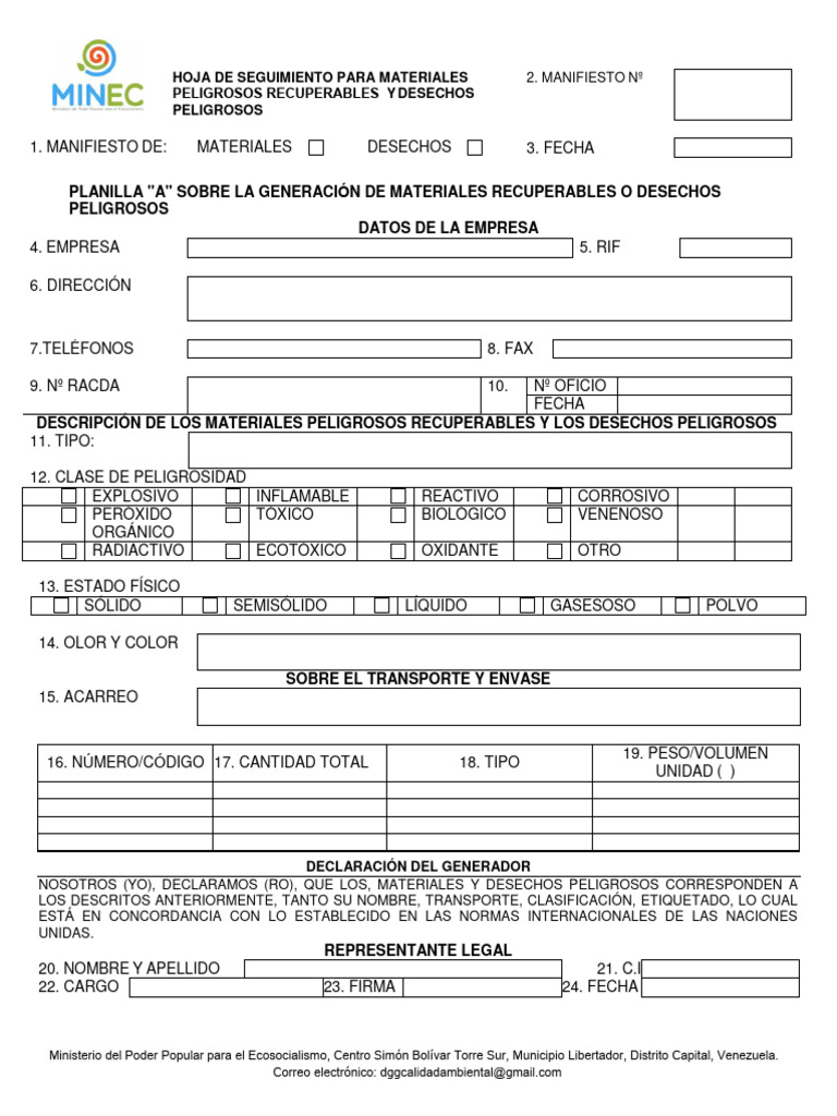 Hoja de Seguimiento para Materiales Peligrosos Recuperables y Desechos | PDF | Mercancías peligrosas