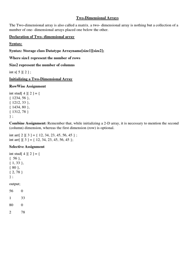 Two Dimensional Array | Download Free PDF | Matrix (Mathematics) | Computer Programming