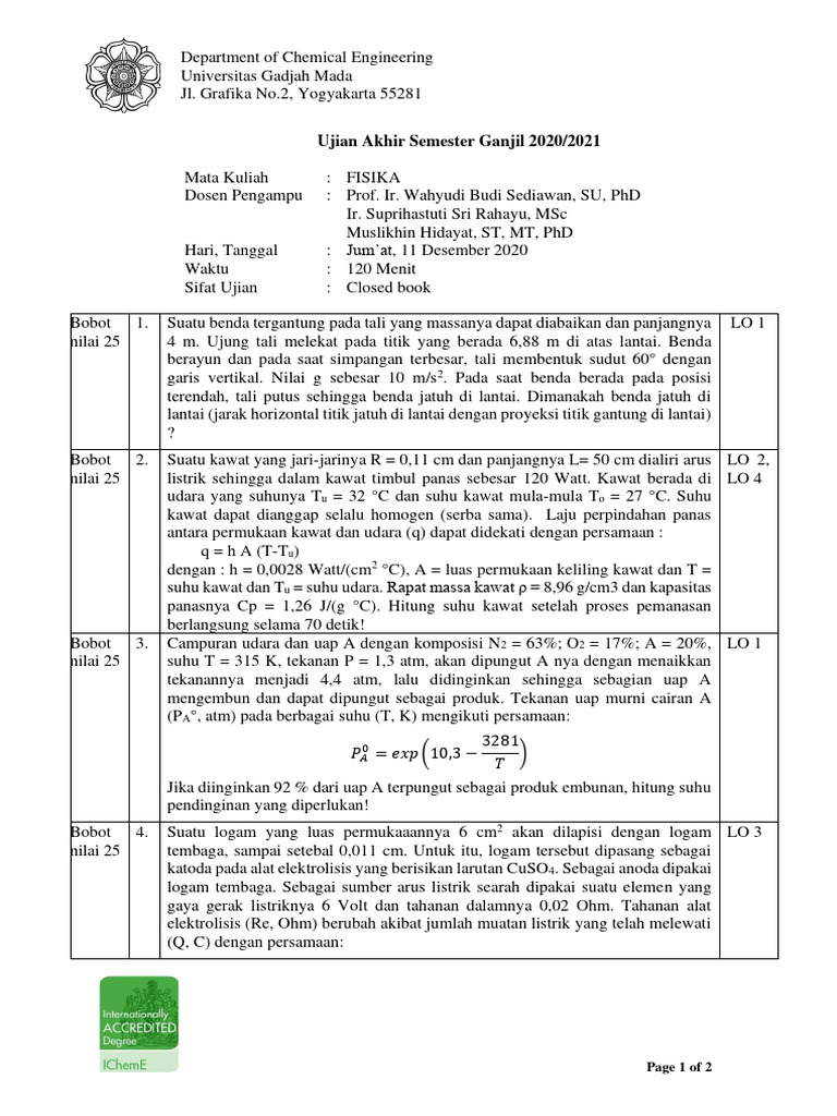 UAS Fisika Ganjil 2020-2021 | PDF