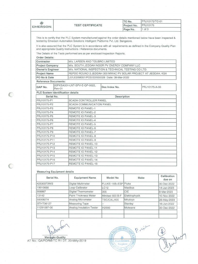 PRJ10175-JEDDAH SOLAR-SCADA-PLC TEST REPORT (1) | PDF
