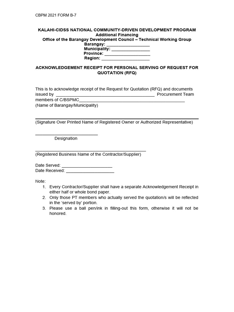 CBPM 2021 Form B-7 - Acknowlergement Receipt For Personal Serving of ...
