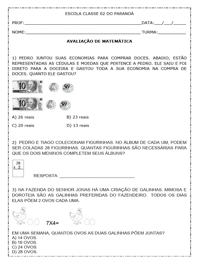 Prova de Matemática 3 ano Vespertino | PDF
