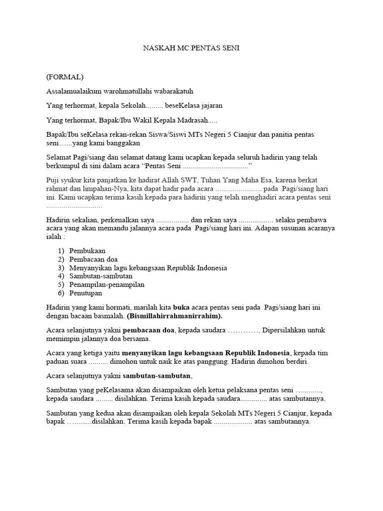 Naskah MC Pentas Seni | PDF