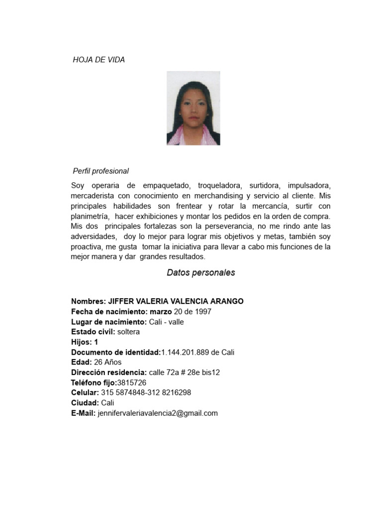 Hoja de Vida Jennifer Valeria 2023 | PDF