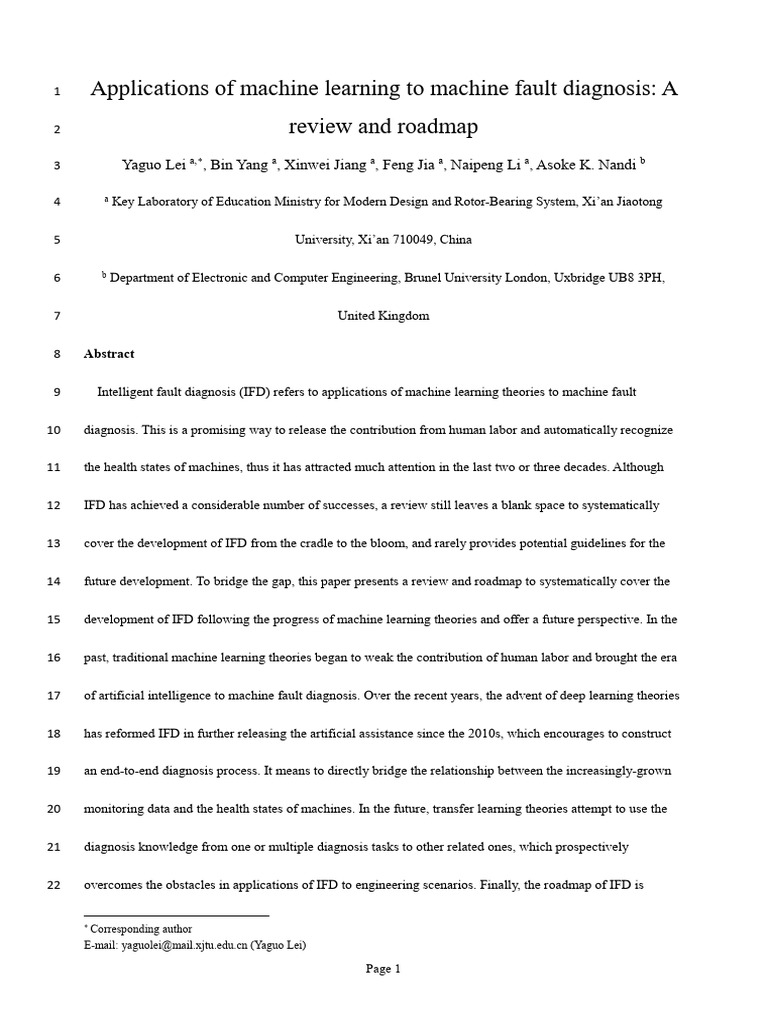 Applications of Machine Learning To Machine Fault Diagnosis A Review and Roadmap | PDF | Support ...