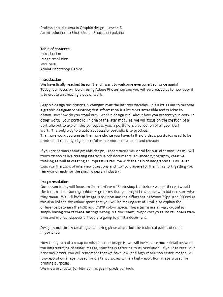 Lesson 5 - Summary | PDF | Image Resolution | Pixel
