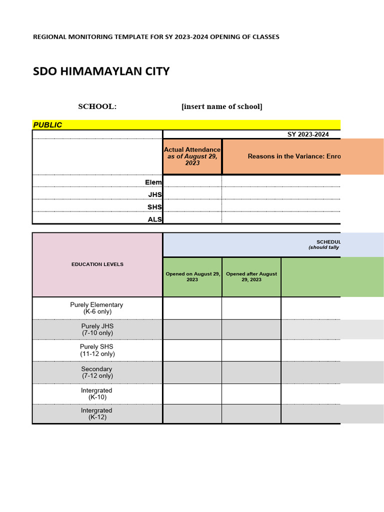 SY 2023 2024 Enrollment Monitoring Tool | PDF | Childhood | Social ...