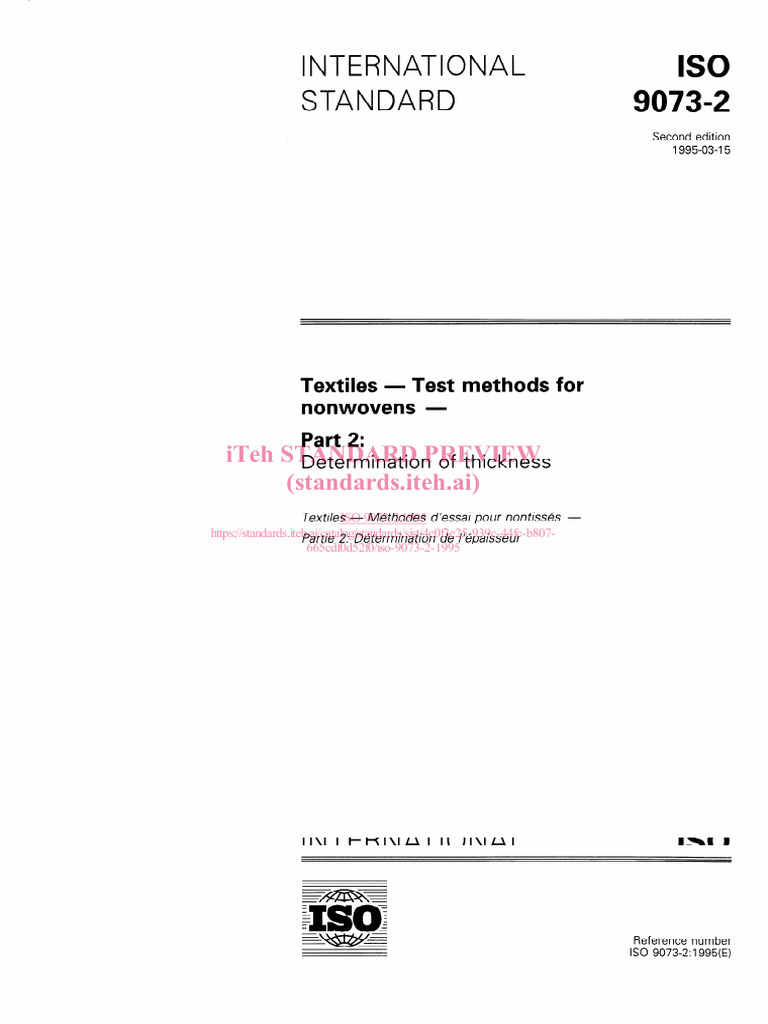 ISO-9073-2-1995. Espesor de No Tejidos | PDF | International Organization For Standardization ...